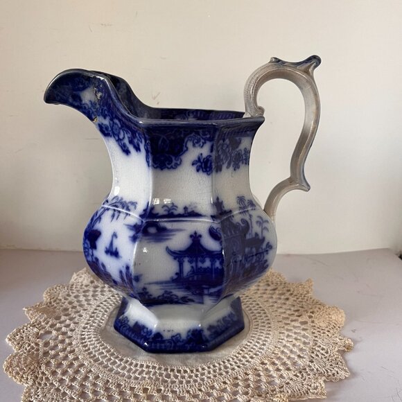 Flow Blue China | Dining | Antique Flow Blue Pitcher Earthenware ...